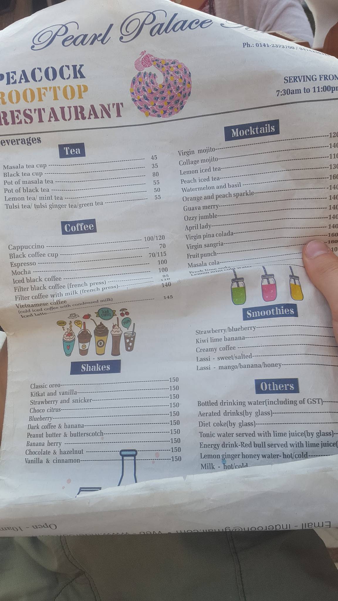 Menu at Peacock Restaurant, Jaipur, 51