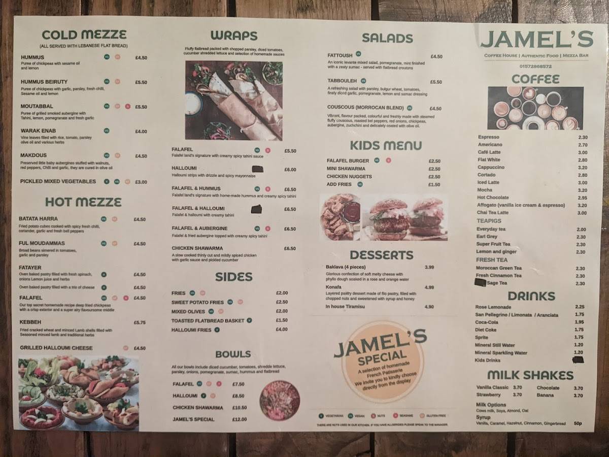 Menu at Jamel’s restaurant, Oakham