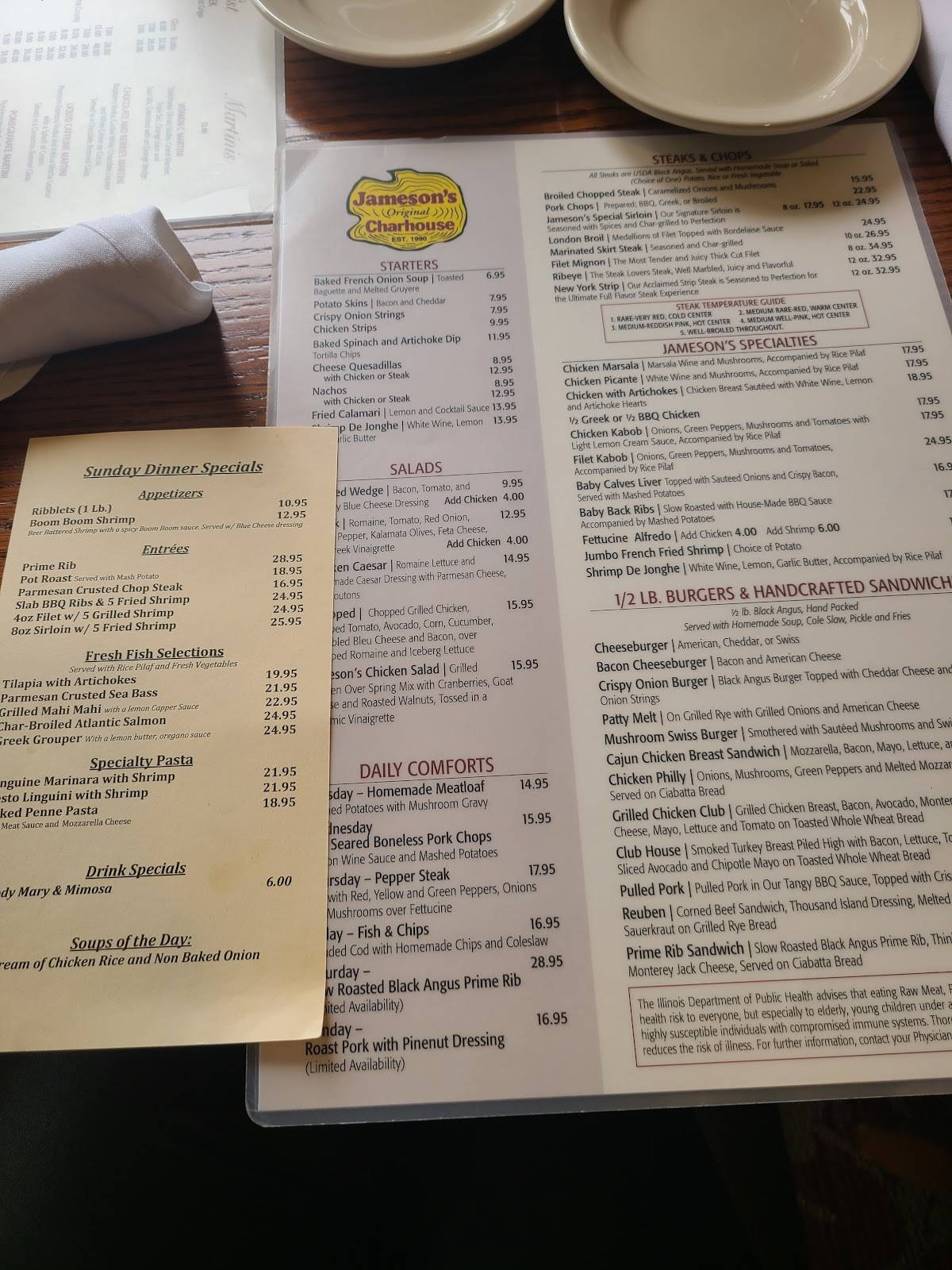 Menu at Jameson’s Charhouse steakhouse, Huntley