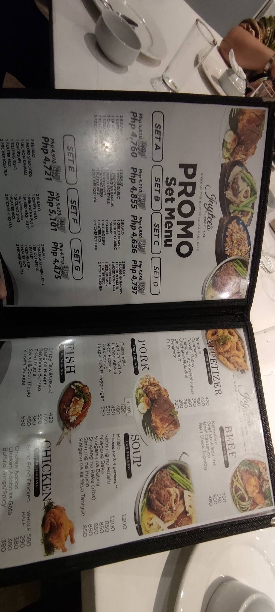 Menu at Jaytee's Classic Filipino Cuisine restaurant, Tagaytay, 4W2X+H5H