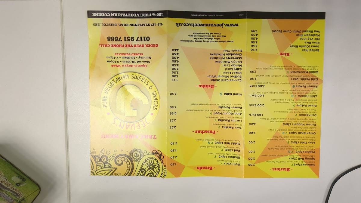 Menu at Jeevan Sweets restaurant, Bristol