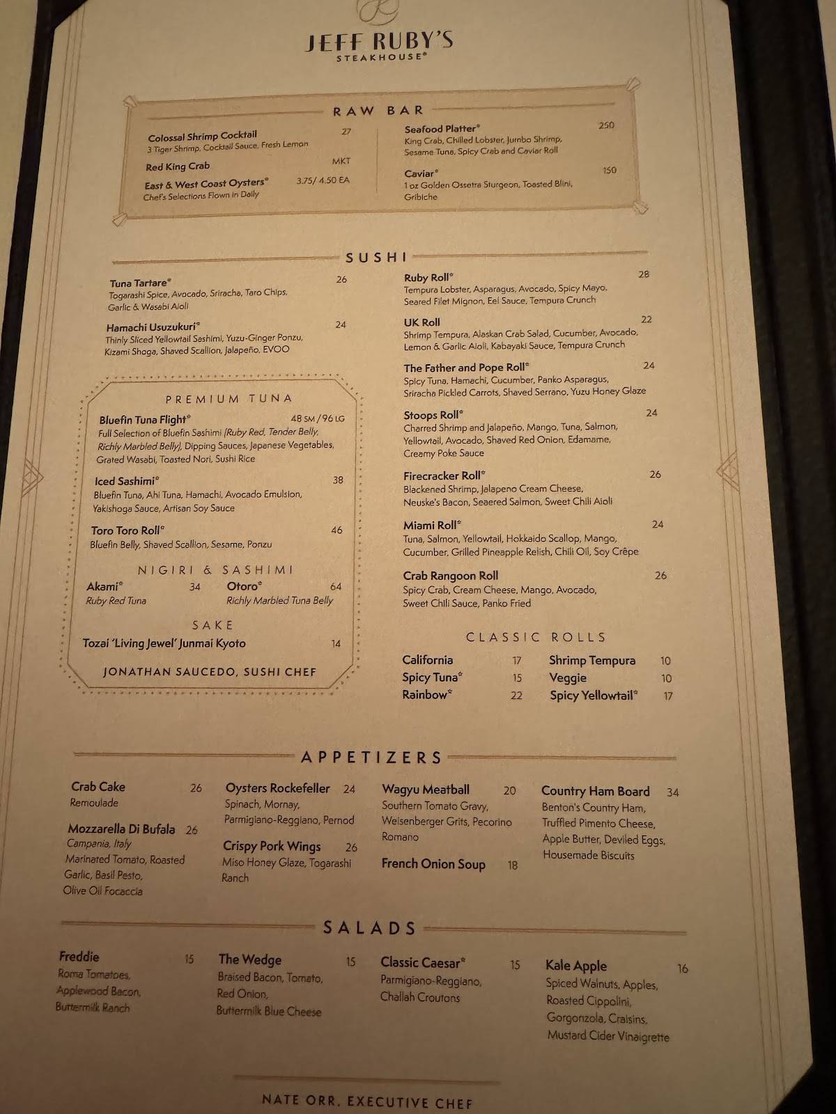 Menu at Jeff Ruby's Steakhouse - Lexington, Lexington