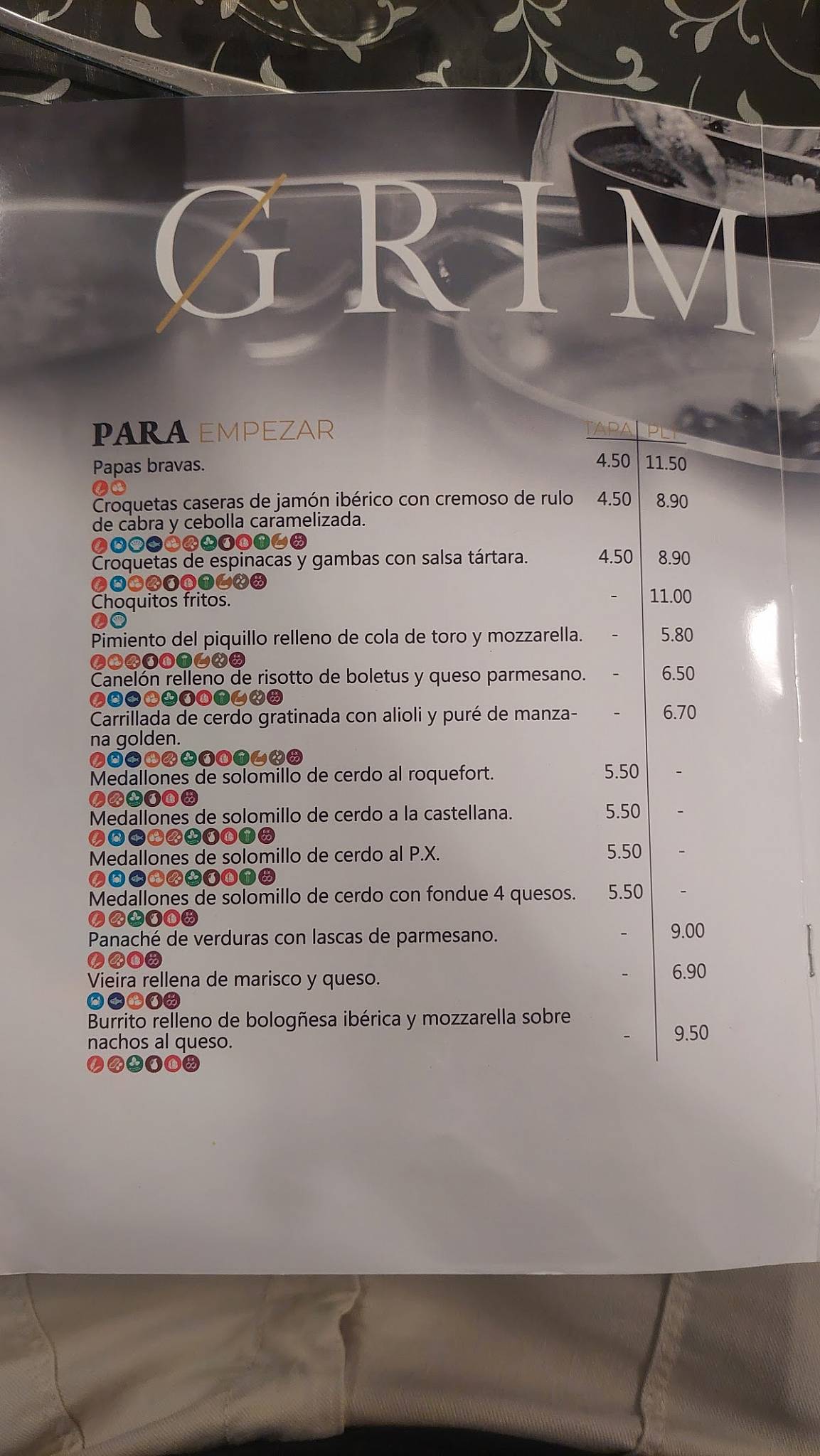 Carta de Restaurante Hermanos Grimaldi, Jerez de la Frontera, Av. Voltaire
