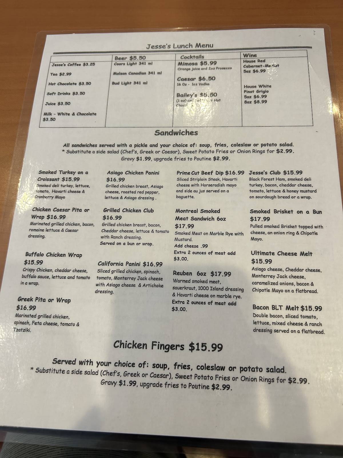 Menu at Jesse's Breakfast (served all day) & Lunch restaurant, Woodstock