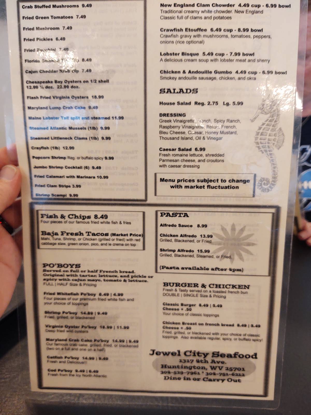 Menu at Jewel City Seafood Restaurant & Market, Huntington