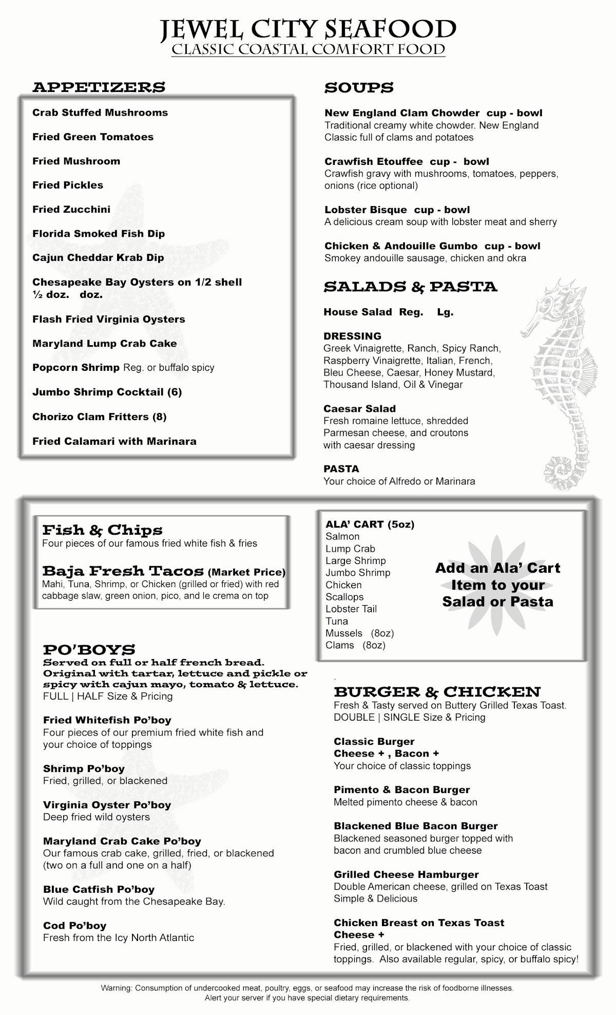 Menu at Jewel City Seafood Restaurant & Market, Huntington