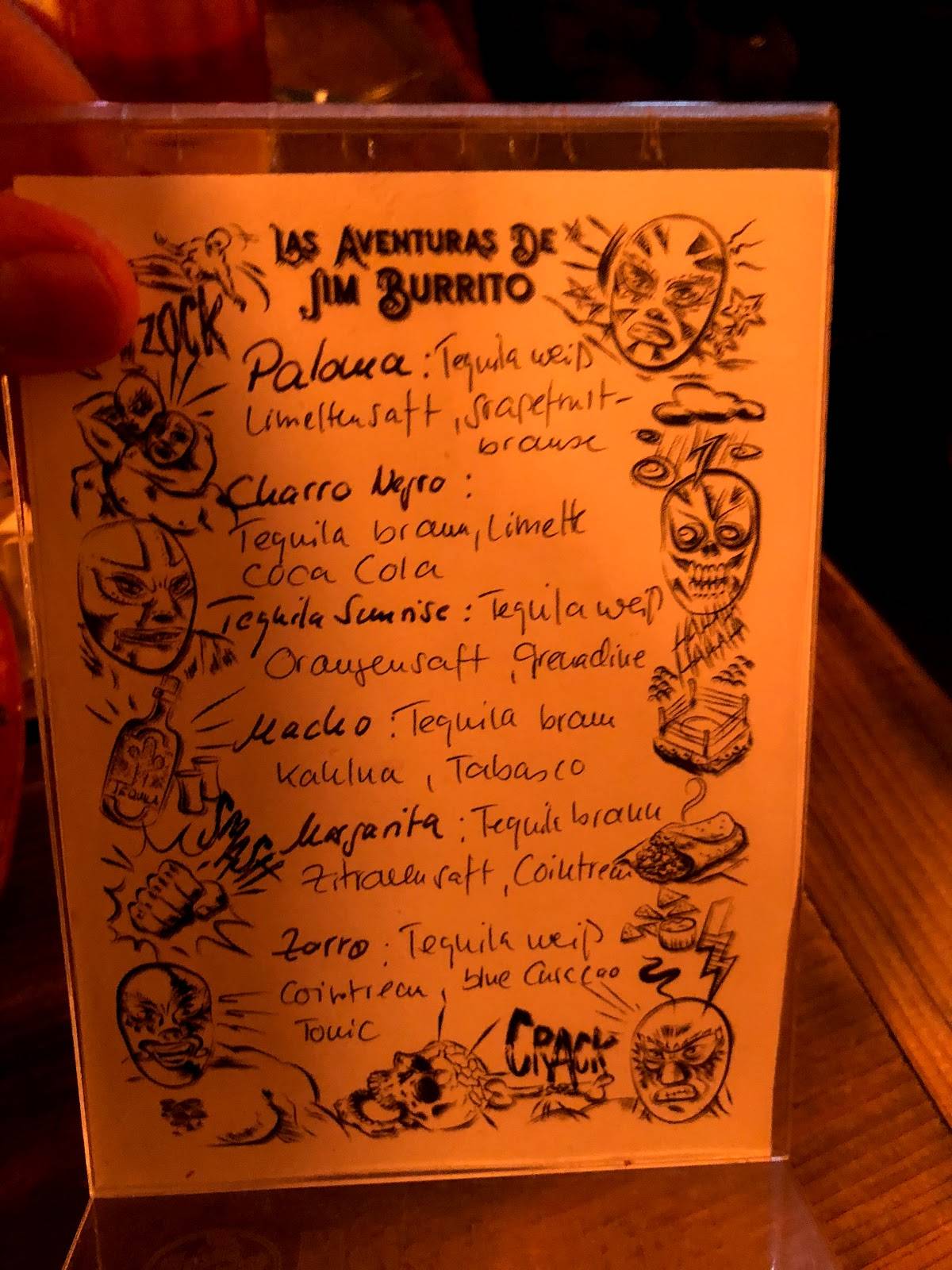 Speisekarte von Jim Burrito's restaurant, Hamburg