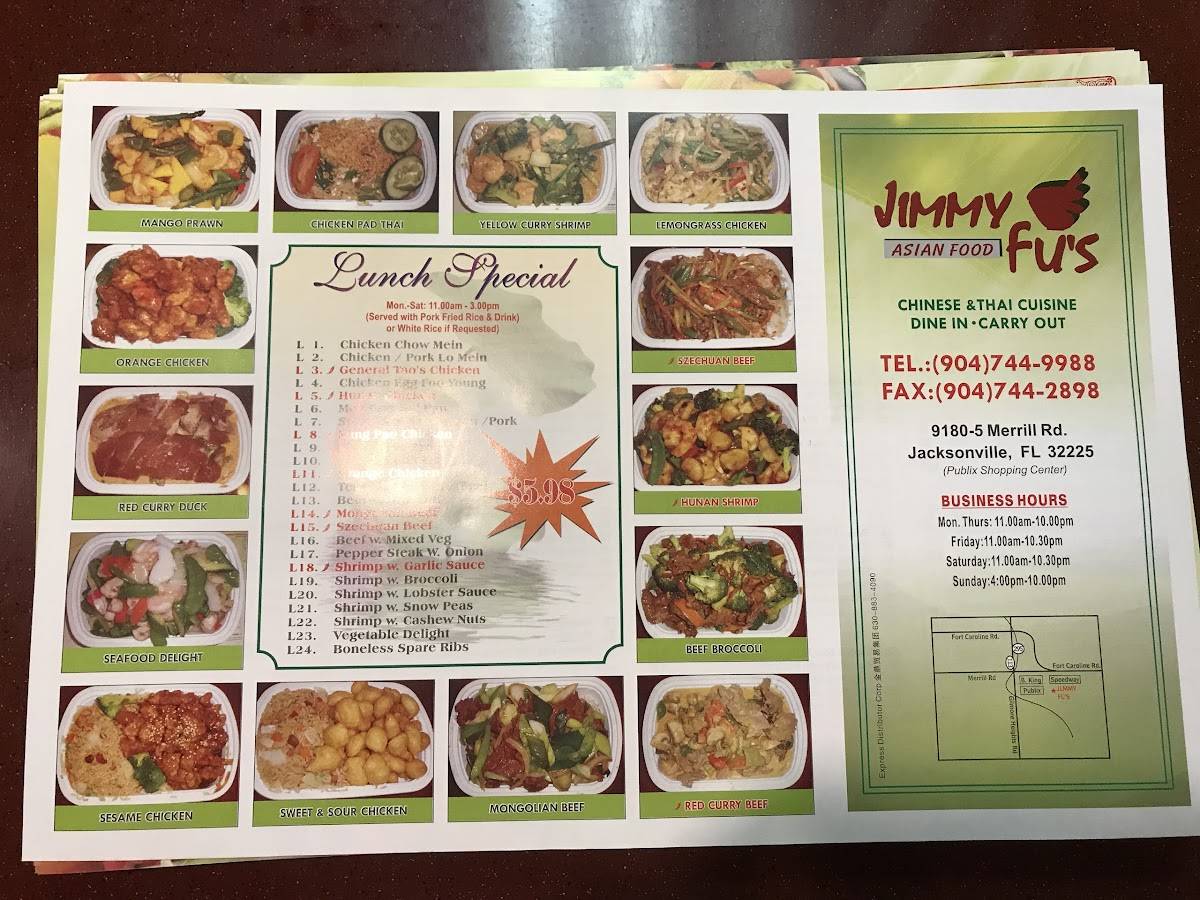 Menu at Jimmy Fu's Asian Restaurant, Jacksonville