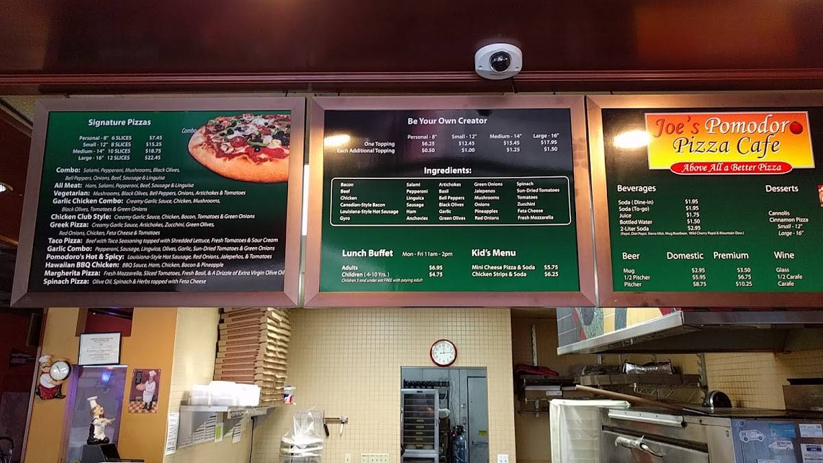 Menu at Joe's Pomodoro Pizza Cafe, Stockton