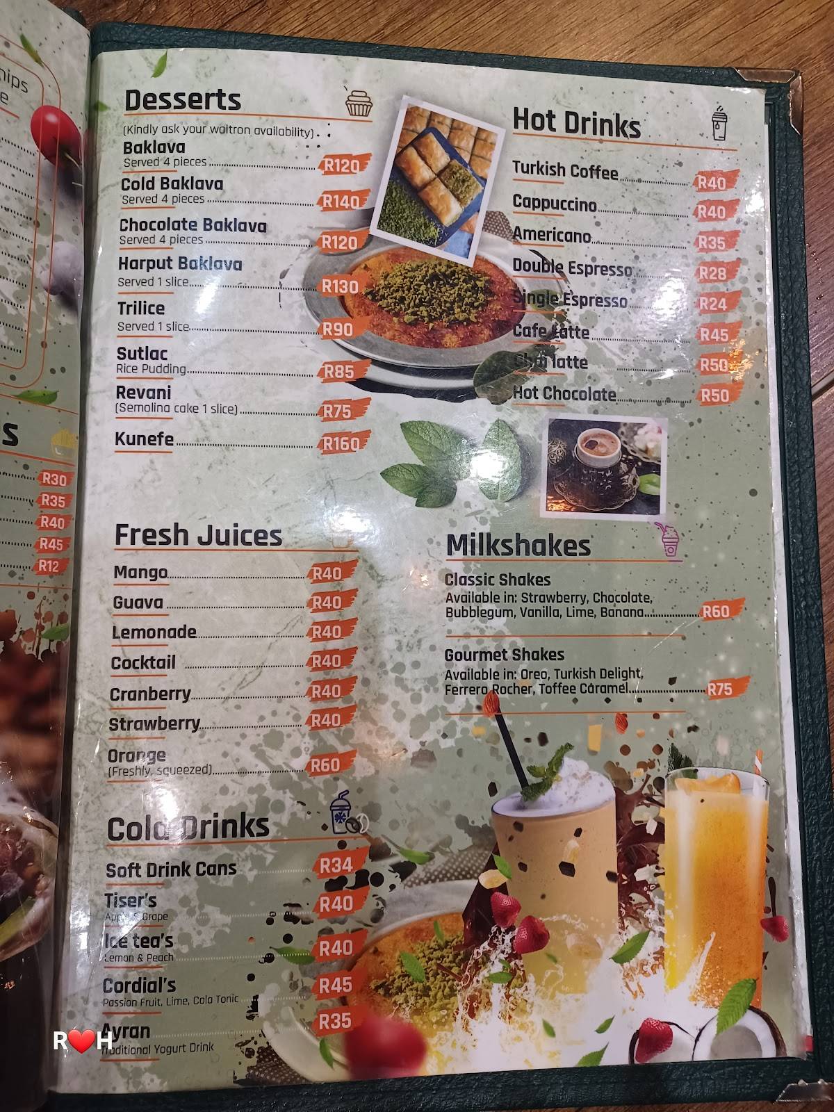 Menu at ISTANBUL KEBAB Melrose Arch restaurant, Johannesburg