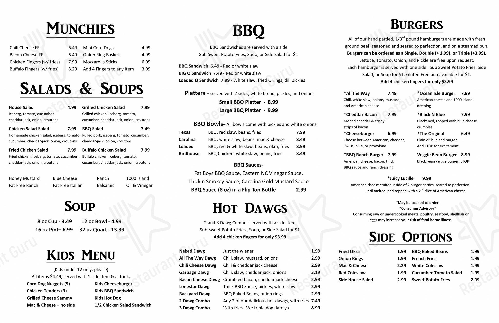 Menu at Johnny Roger's BBQ & Burgers, Concord