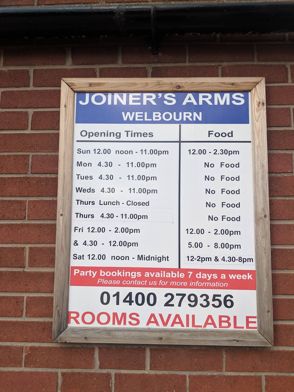 Menu at Joiners Arms pub & bar, Bassingham, 21 High St