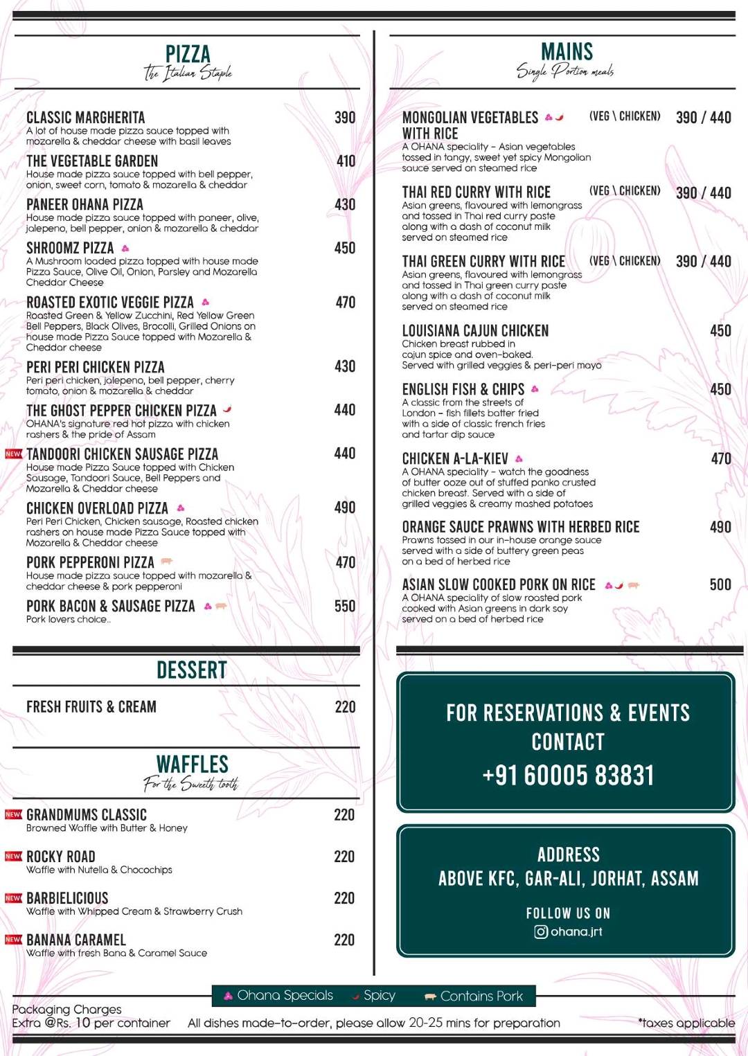 Menu at OHANA - Cafe Kitchen & Terraces, Jorhat