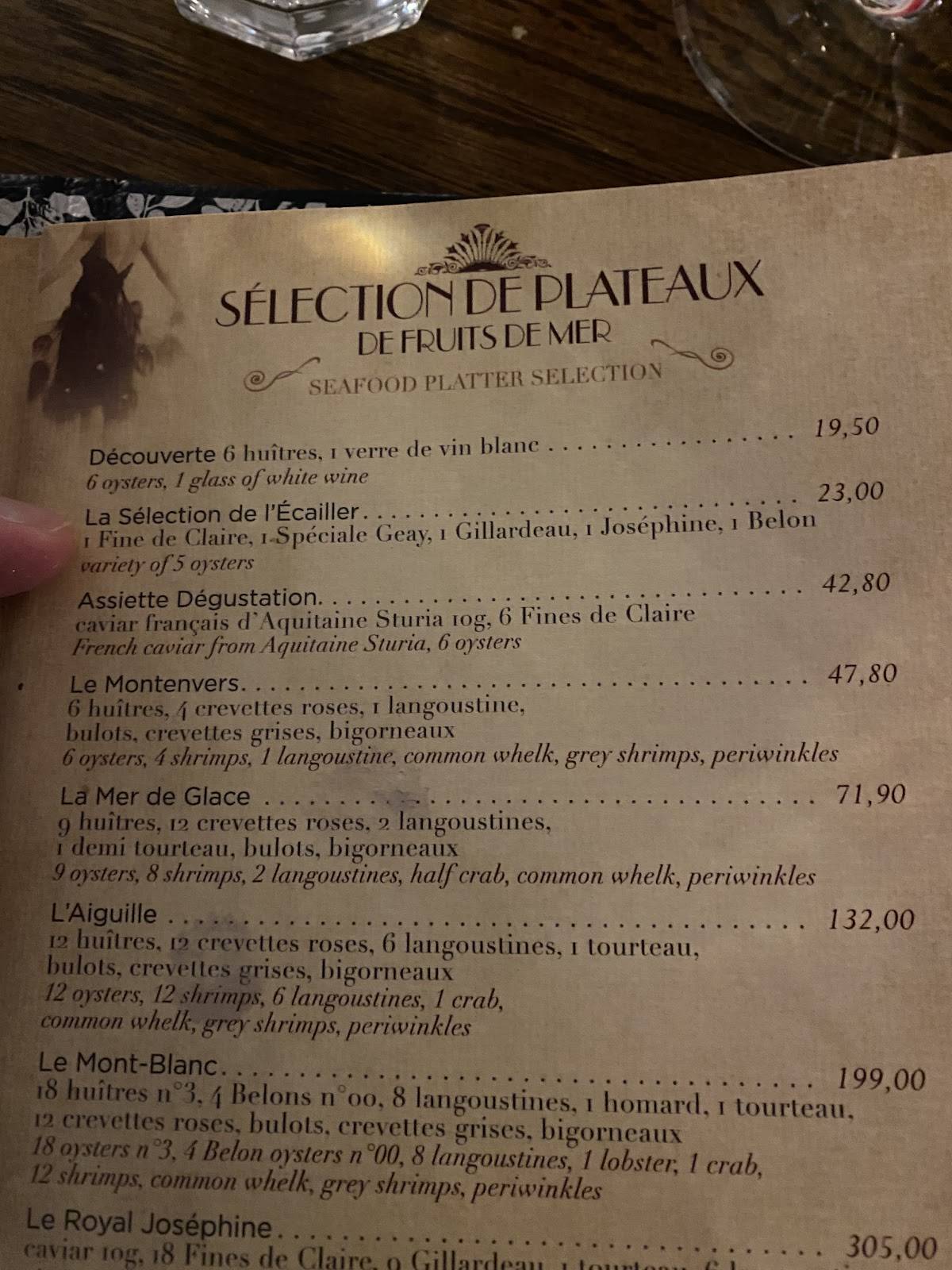 Menu at Josephine Restaurant, Chamonix