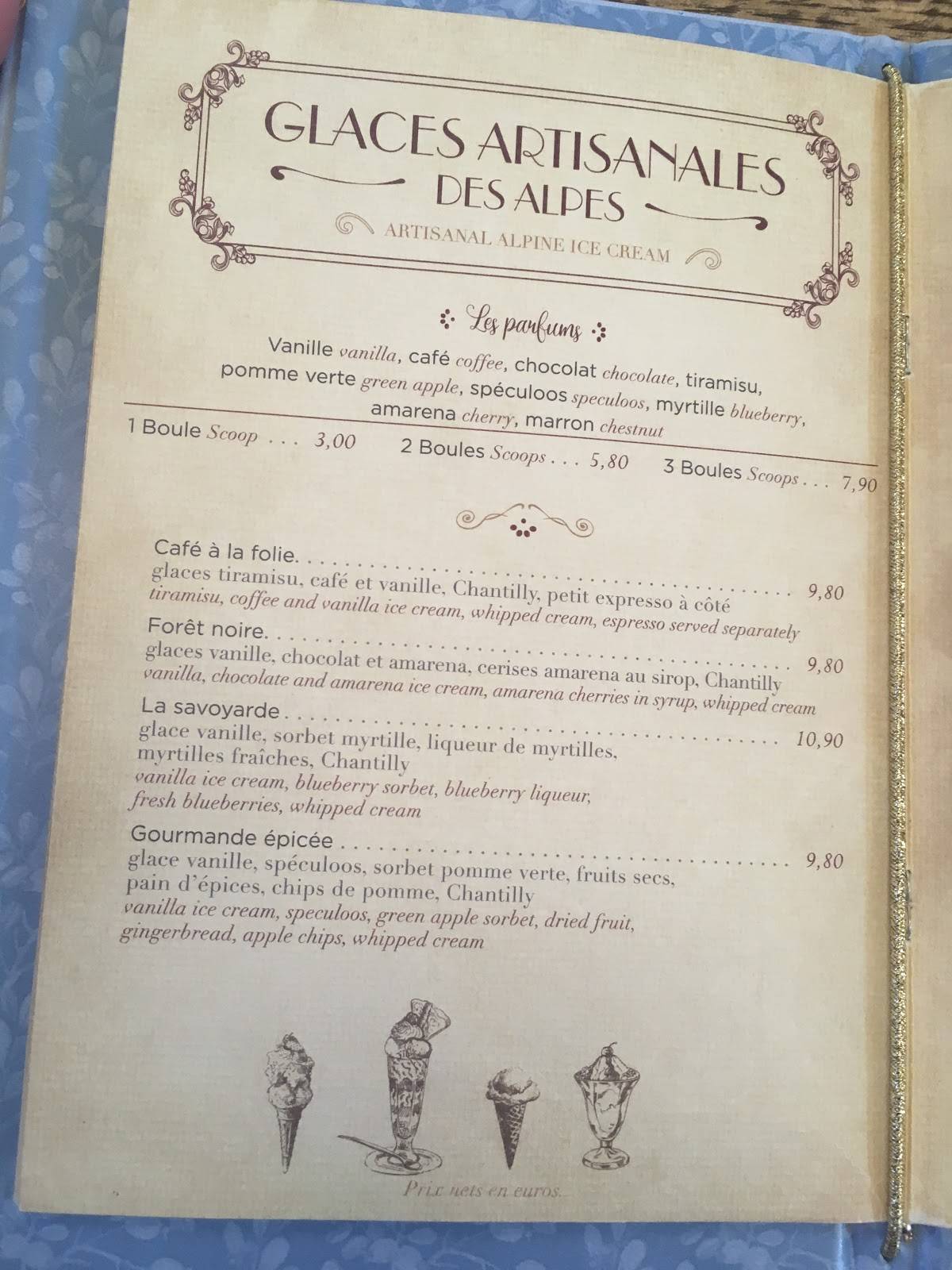 Menu at Josephine Restaurant, Chamonix