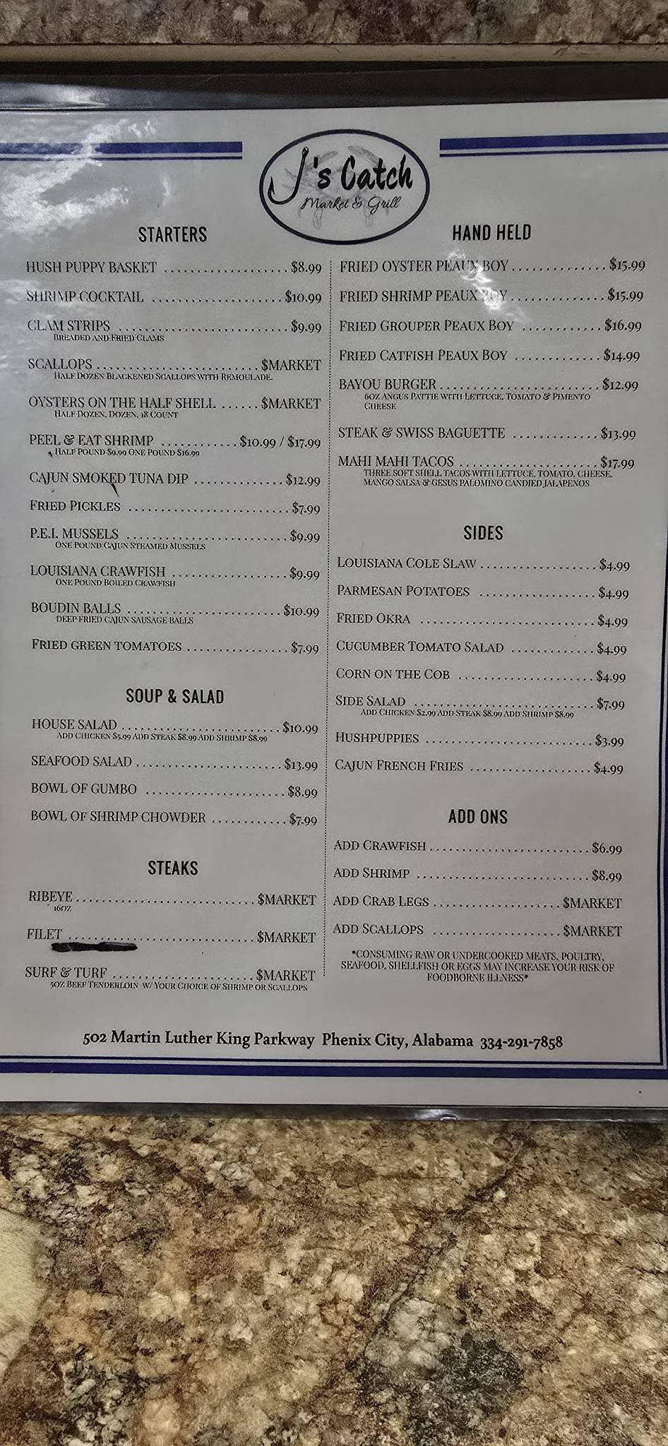 Menu at Js Catch Market & Grill restaurant, Phenix City