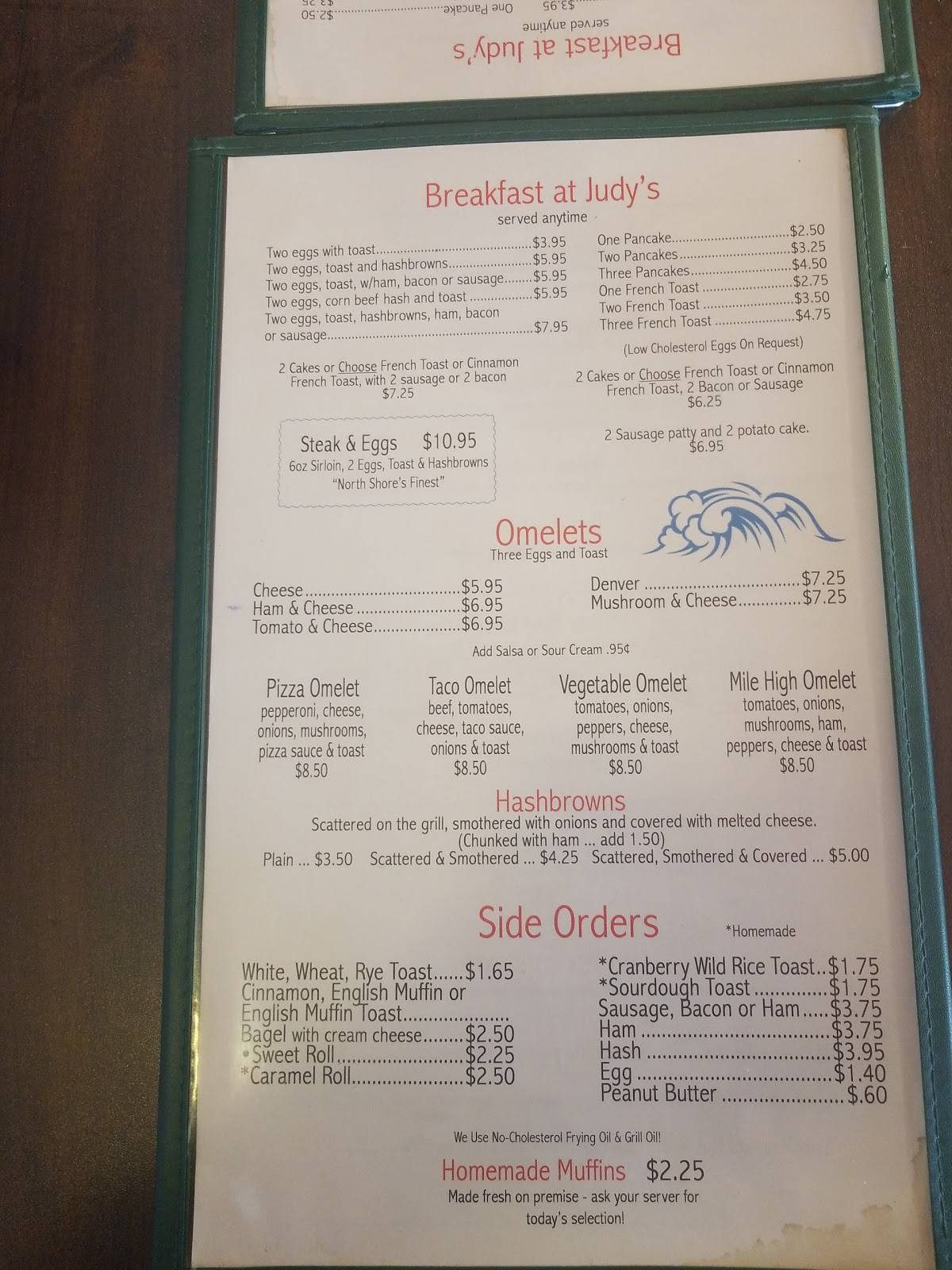 Menu at Judy's Cafe, Two Harbors, 623 7th Ave