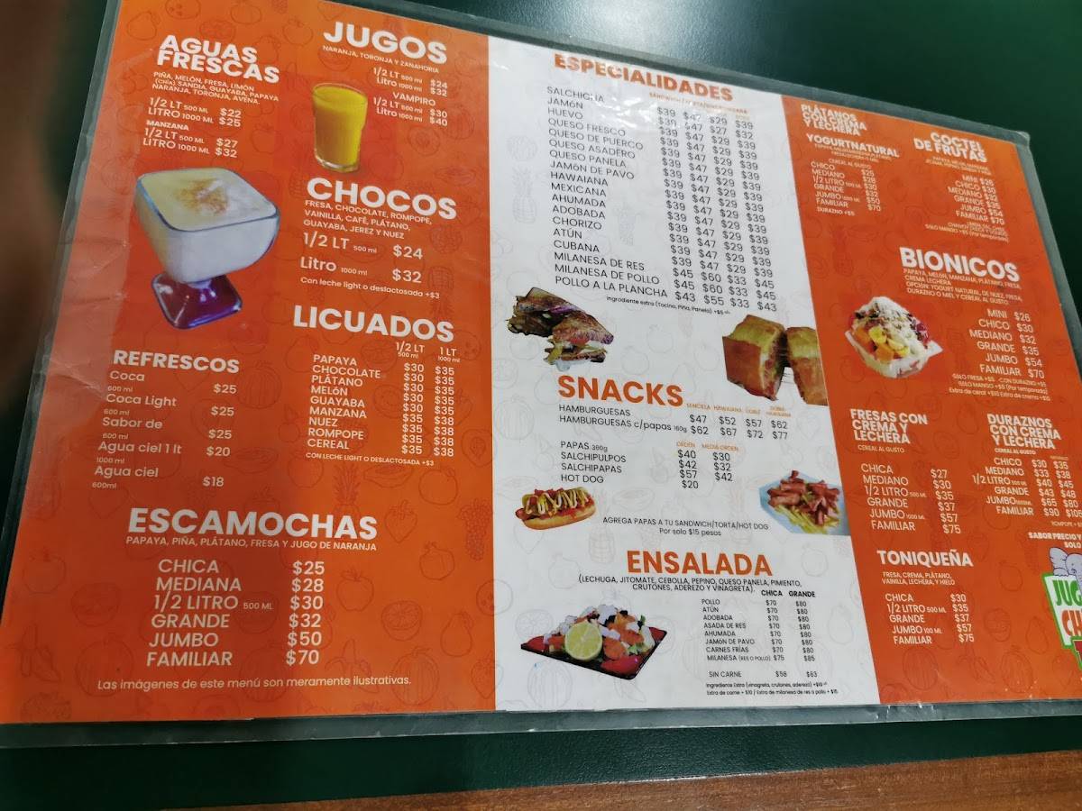 Carta del pub y bar Jugos Y Chocos Tony, Aguascalientes, Aguascalientes ...