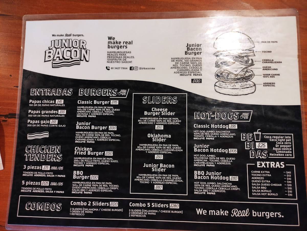 Carta del restaurante Junior Bacon, Monterrey, Terranova 716