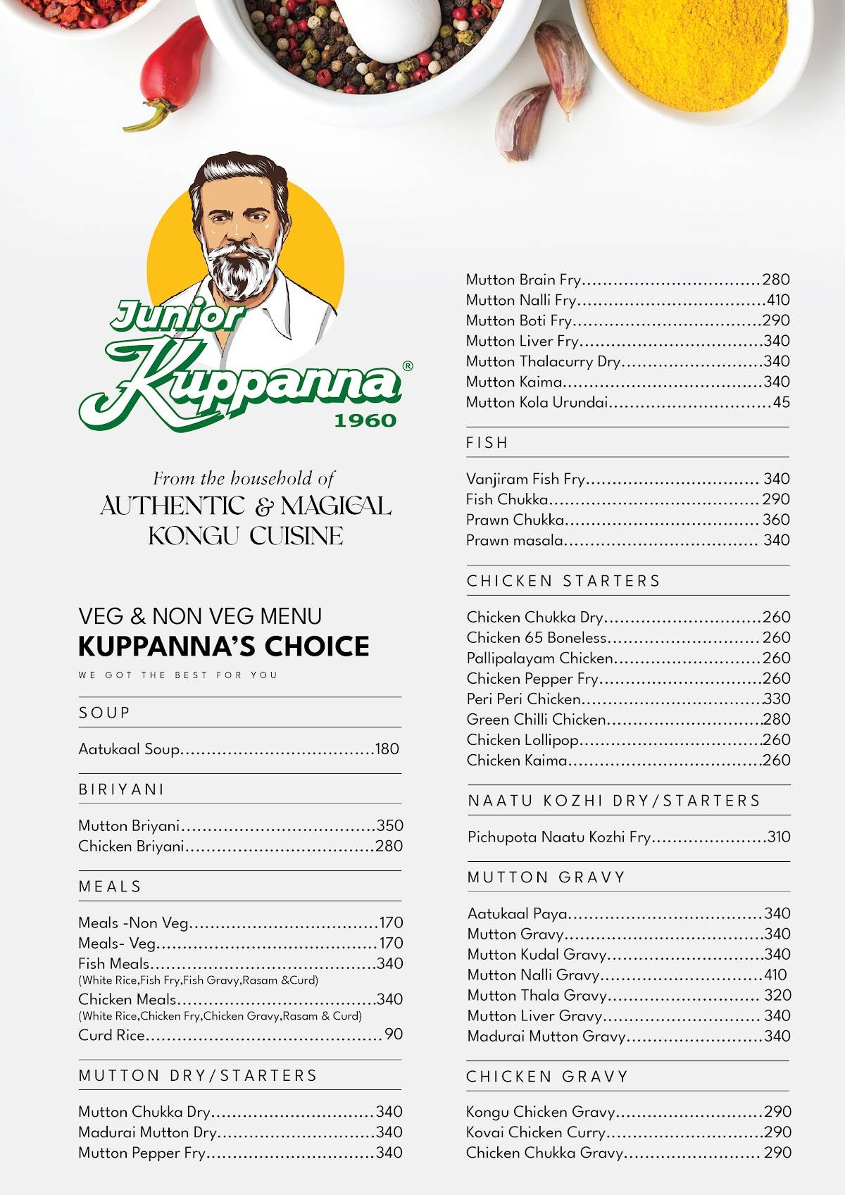 Menu at Junior Kuppanna - Alwarpet, Chennai