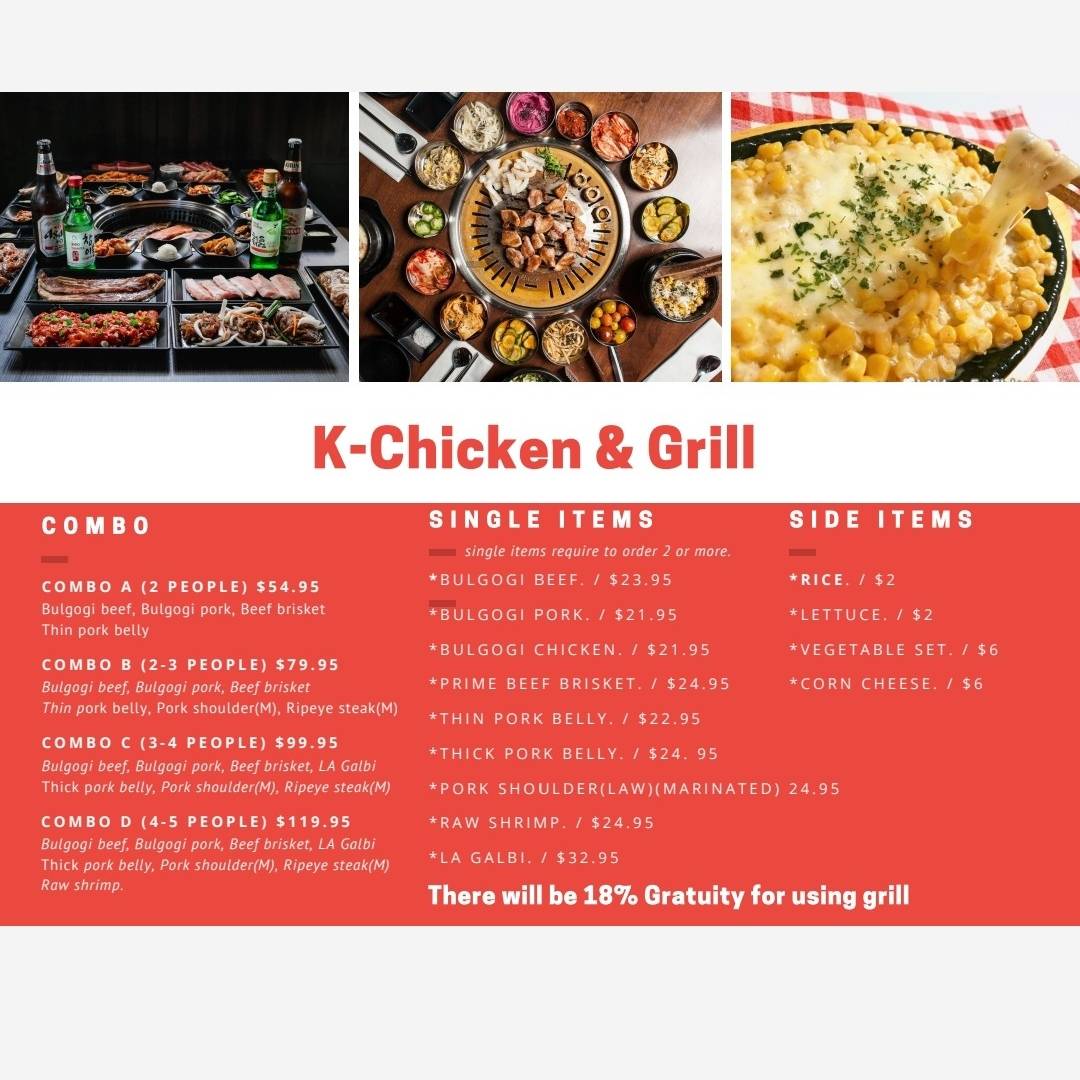 Menu at K-chicken & Grill Korean BBQ, Tampa