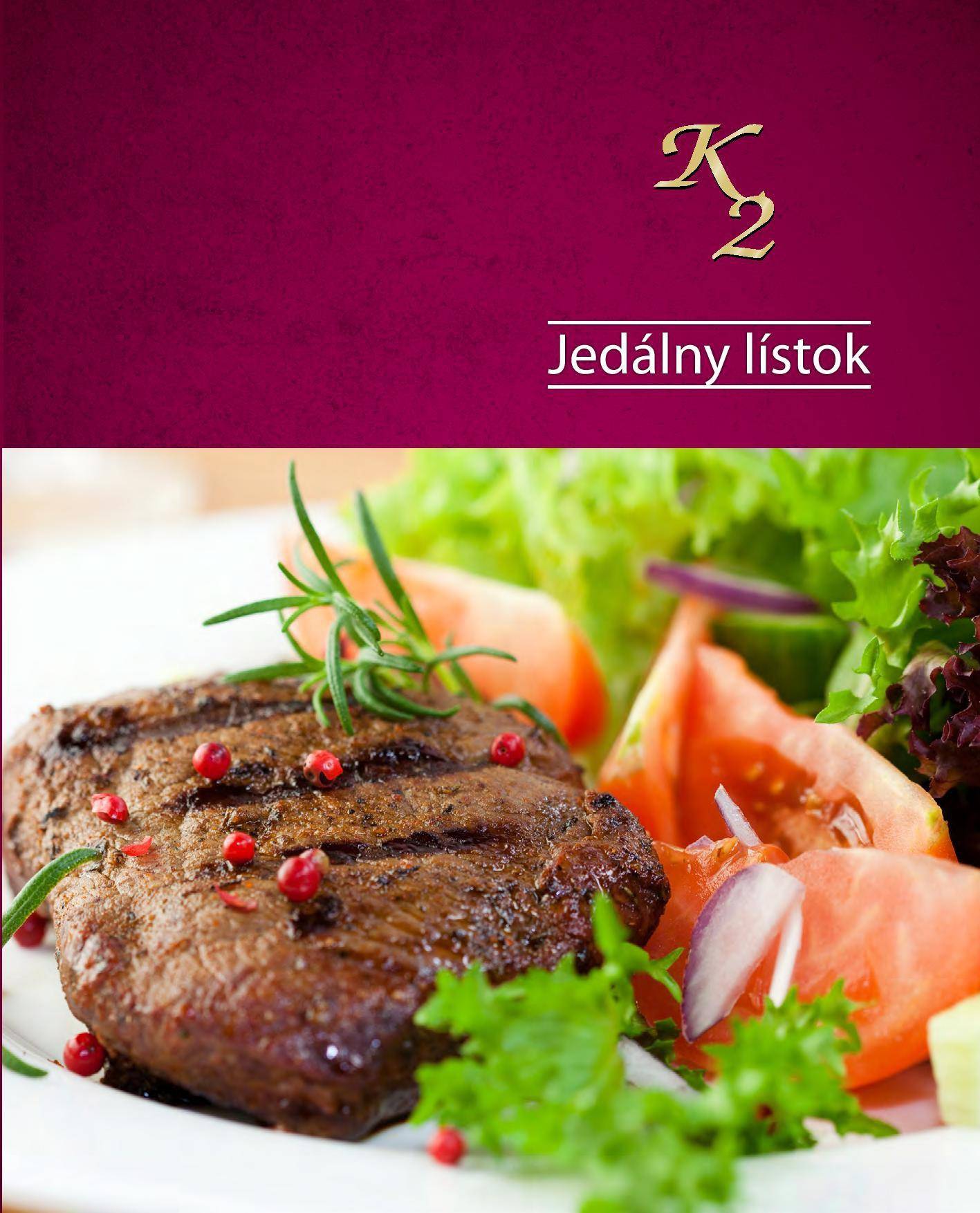 Menu at K2 restaurant, Košice