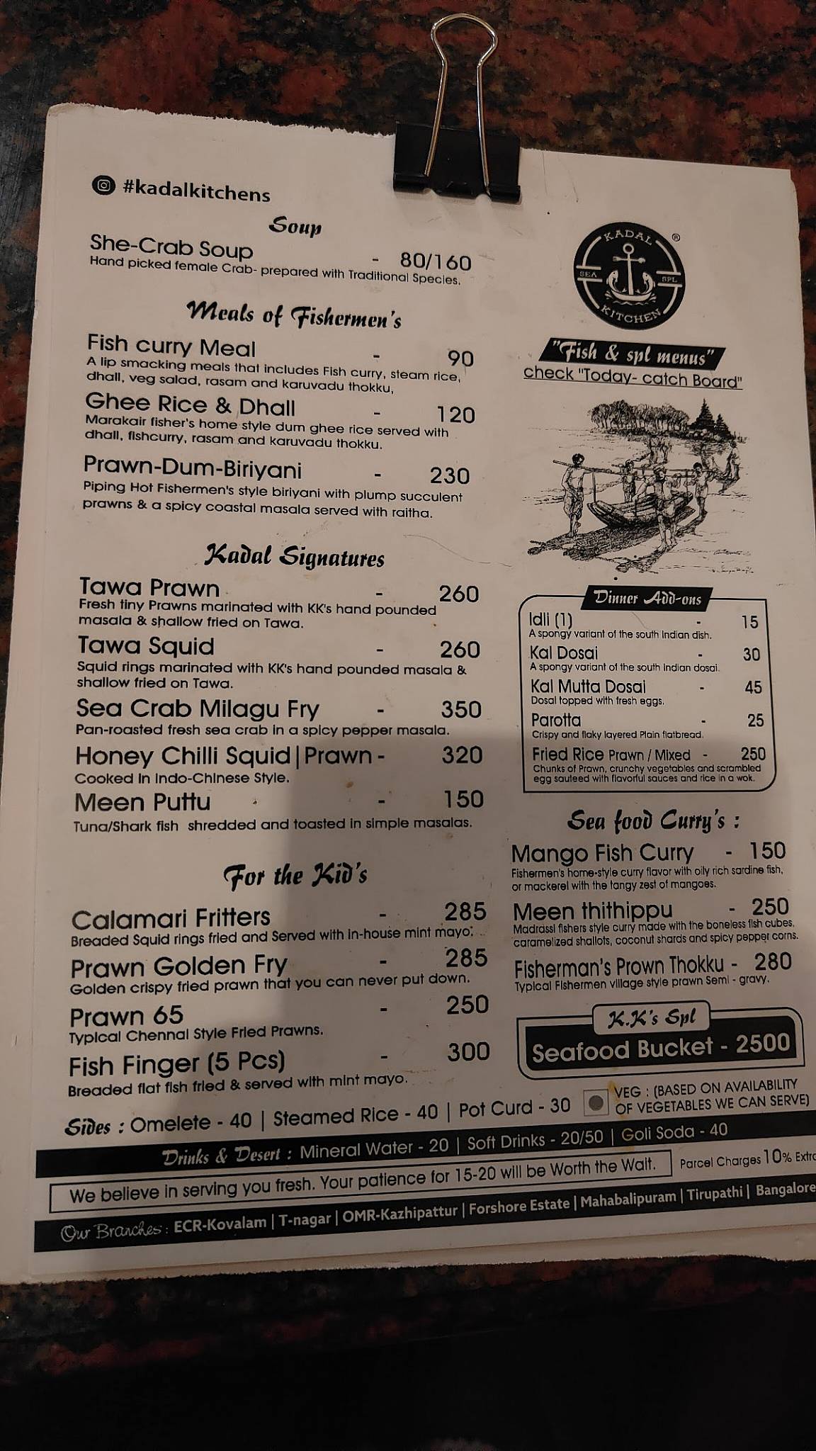 Menu at KADAL KITCHEN (T.Nagar), Chennai, 1/10 1st street