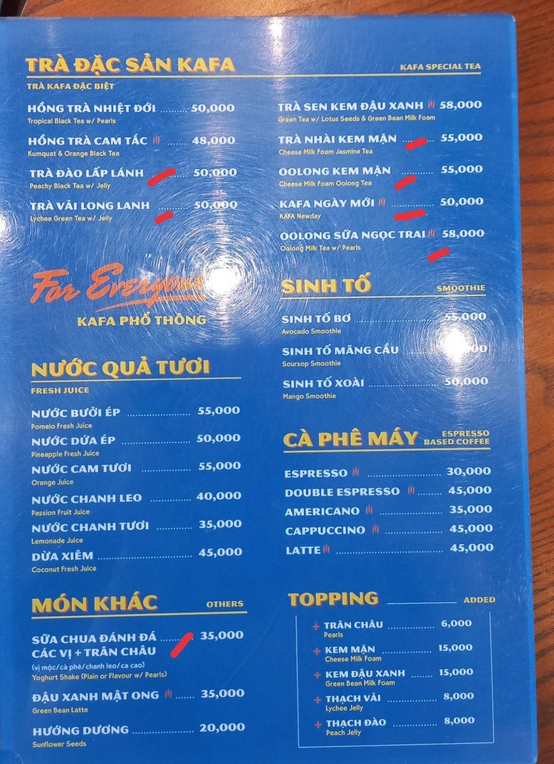 Menu at KAFA Café cafe, Ho Chi Minh City, 2225 Đ. Phạm Thế Hiển