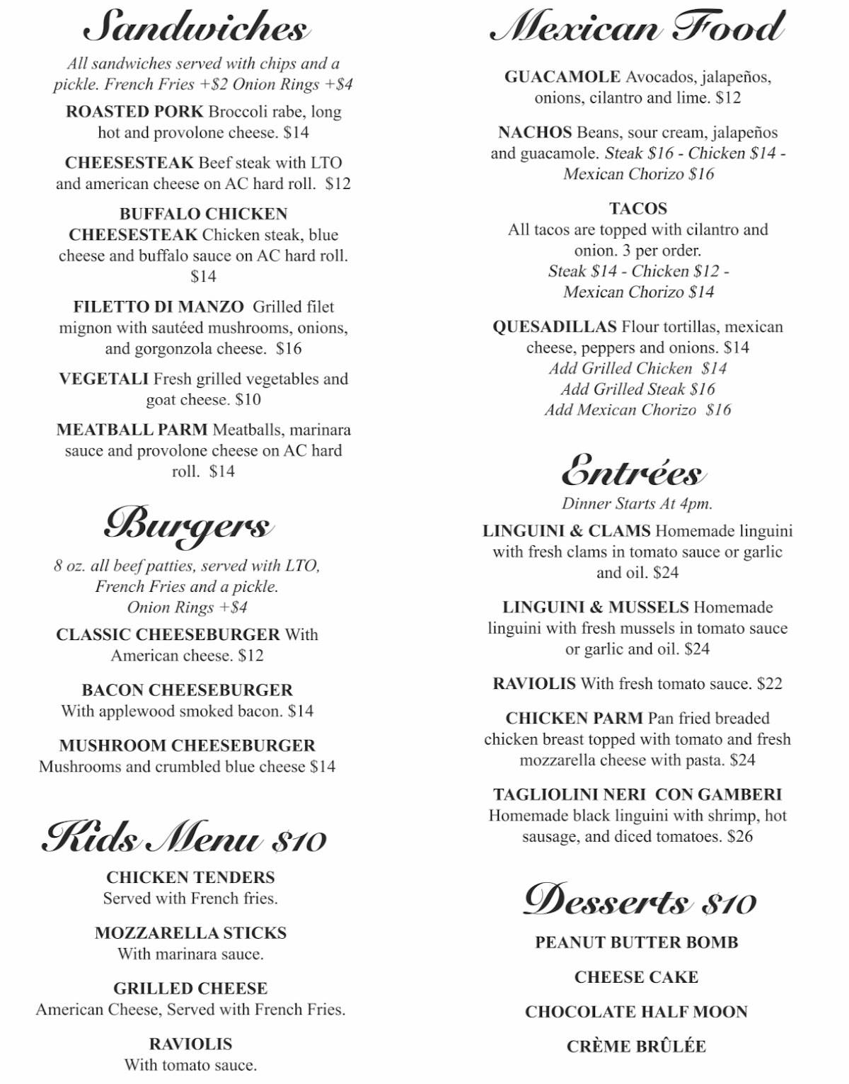 Menu at KIX pub & bar, Sea Isle City