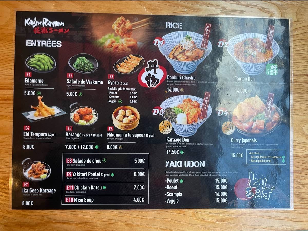 Menu au Kaiju Ramen, Namur