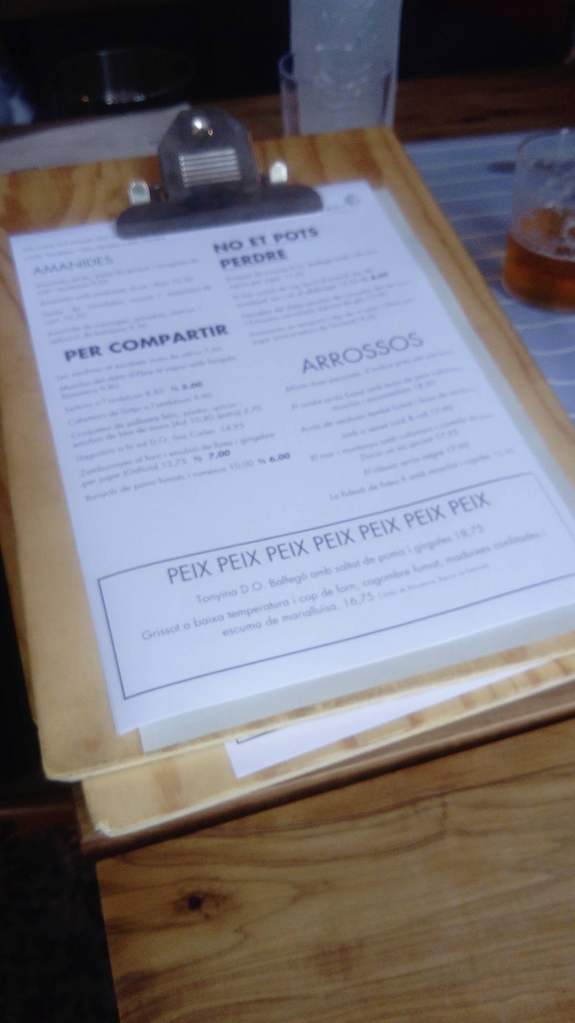 Carta del restaurante Kaiku, Barcelona