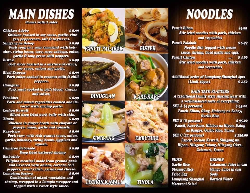 Menu at Kain Tayo Filipino Cuisine Restaurant, St. Louis