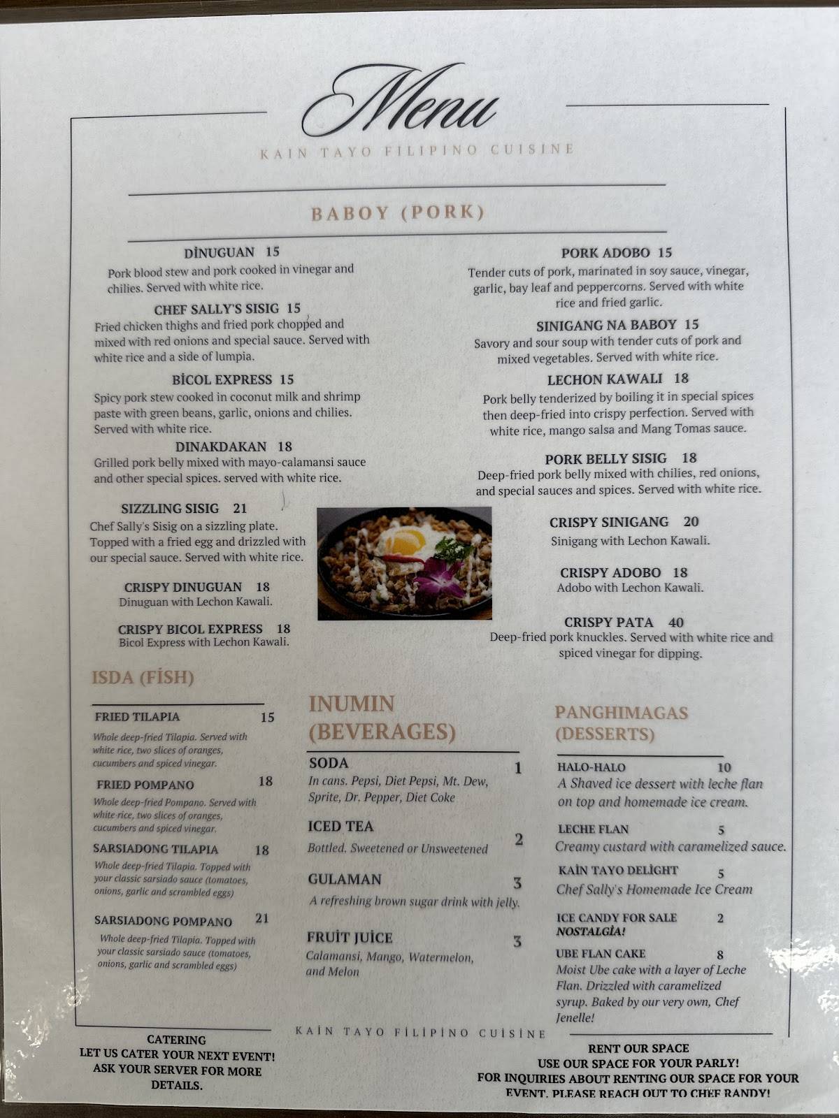 Menu at Kain Tayo Filipino Cuisine Restaurant, St. Louis