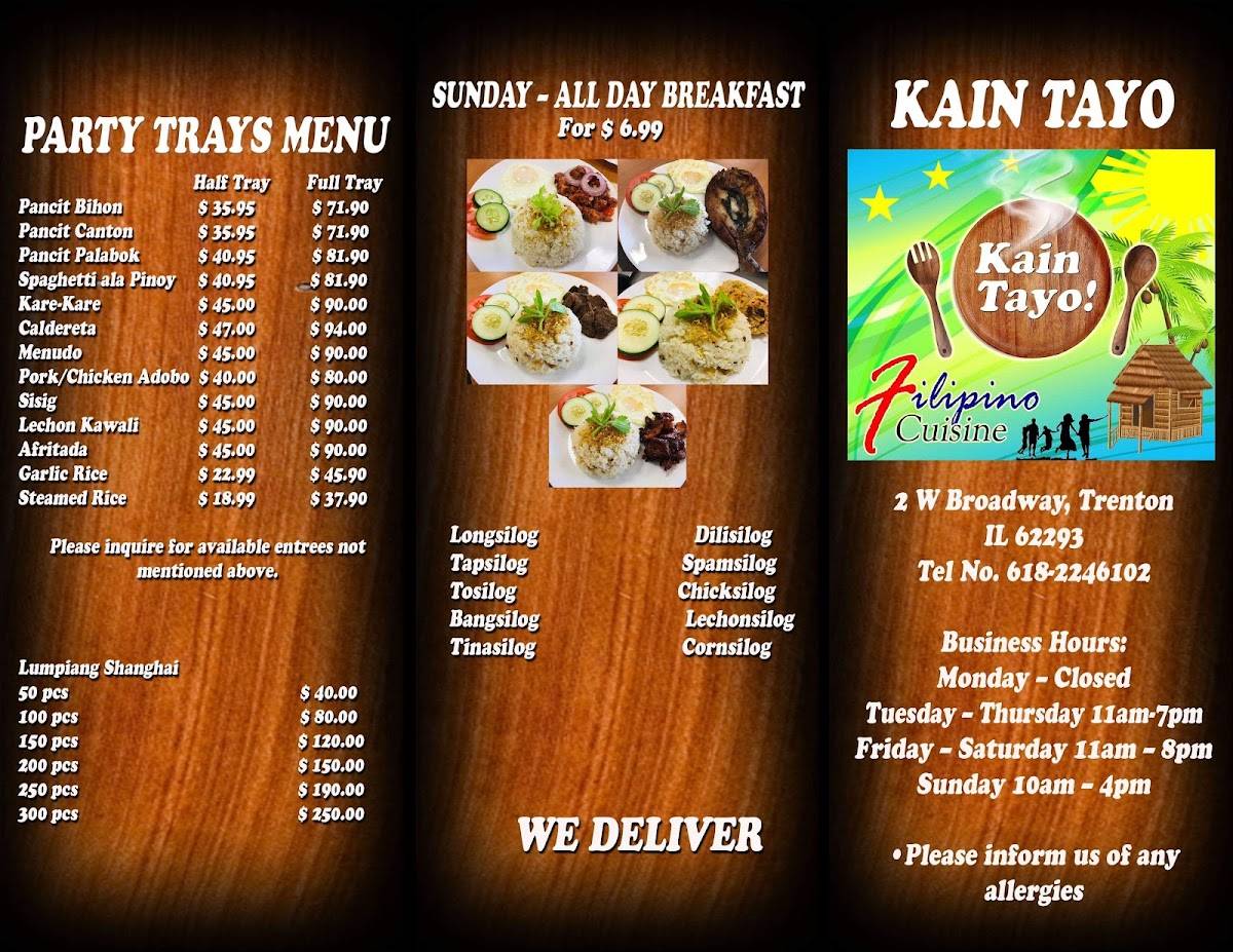 Menu at Kain Tayo Filipino Cuisine Restaurant, St. Louis