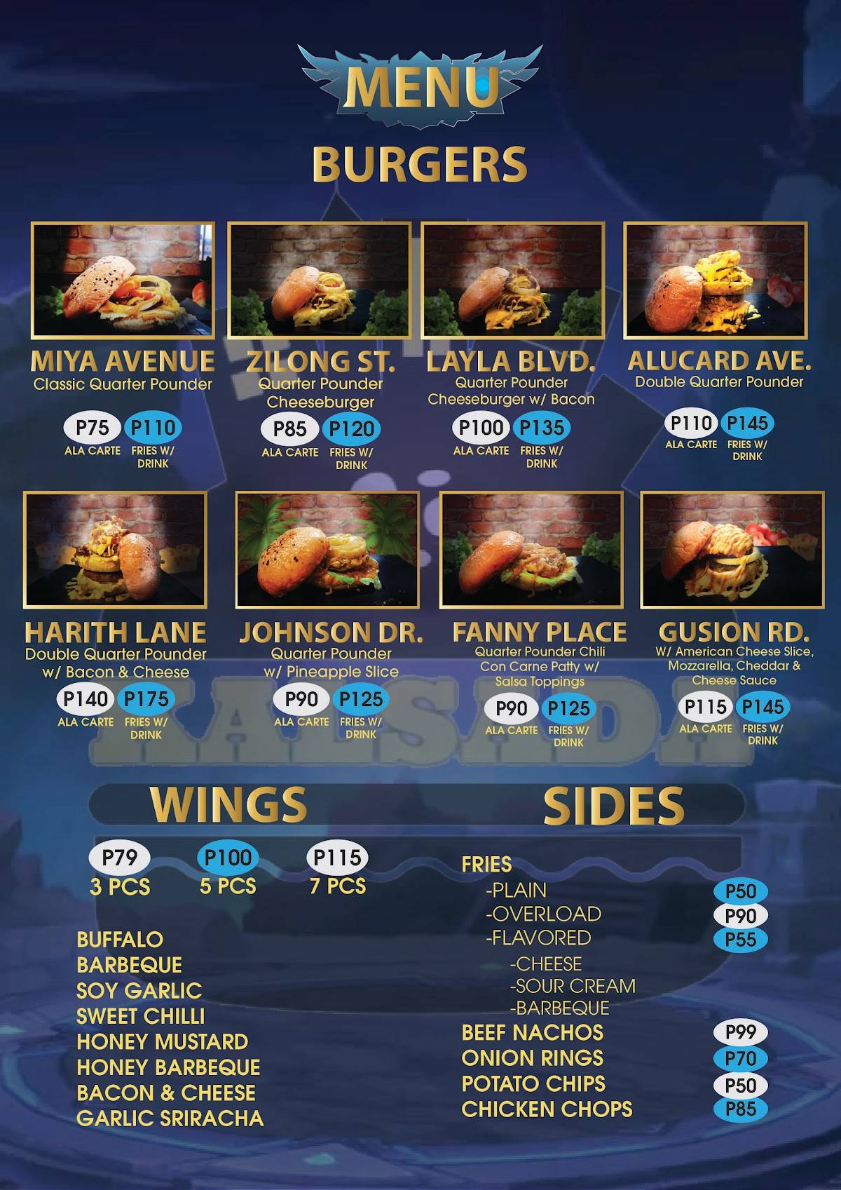 Carta del restaurante Kalsada Burger - Aurora Blvd. Cubao, Ciudad Quezon