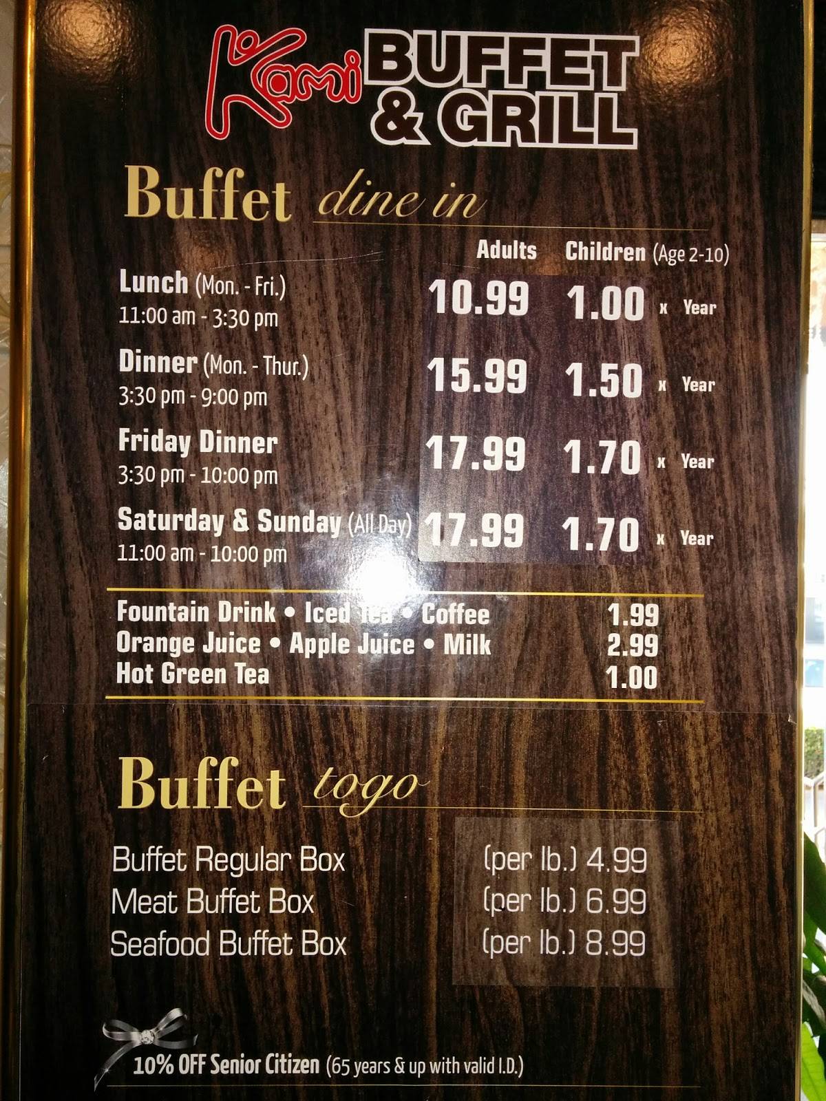 Menu at Kami Buffet & Grill restaurant, Rosemead