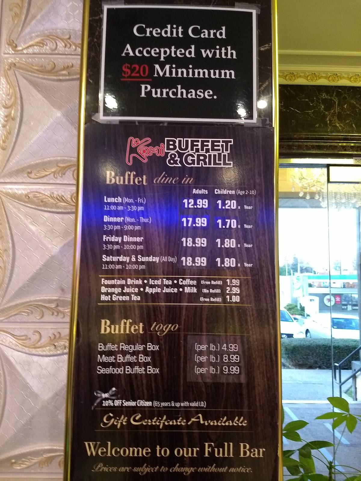 Menu at Kami Buffet & Grill restaurant, Rosemead