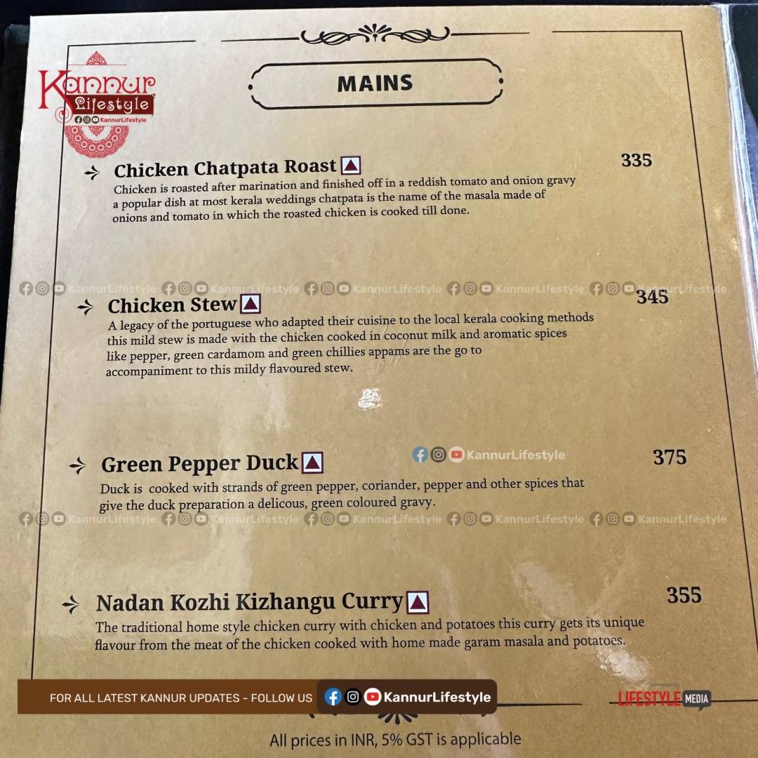 Menu at United Coconut Kannur, Kannur