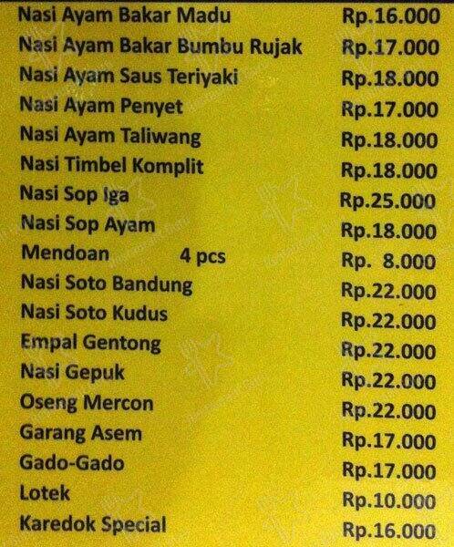 Menu at Kantin Bu Dodi, Bandung