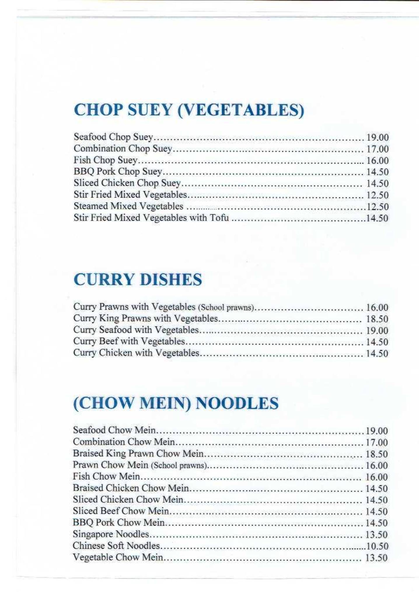 Menu at Kao Yiu Chinese Restaurant, Blaxland