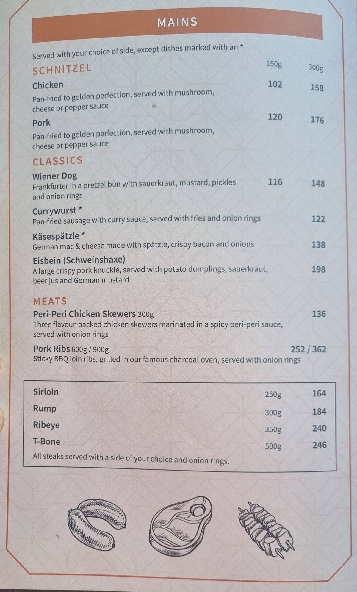 Menu at Kapstadt Brauhaus Durbanville restaurant, Cape Town, C/O
