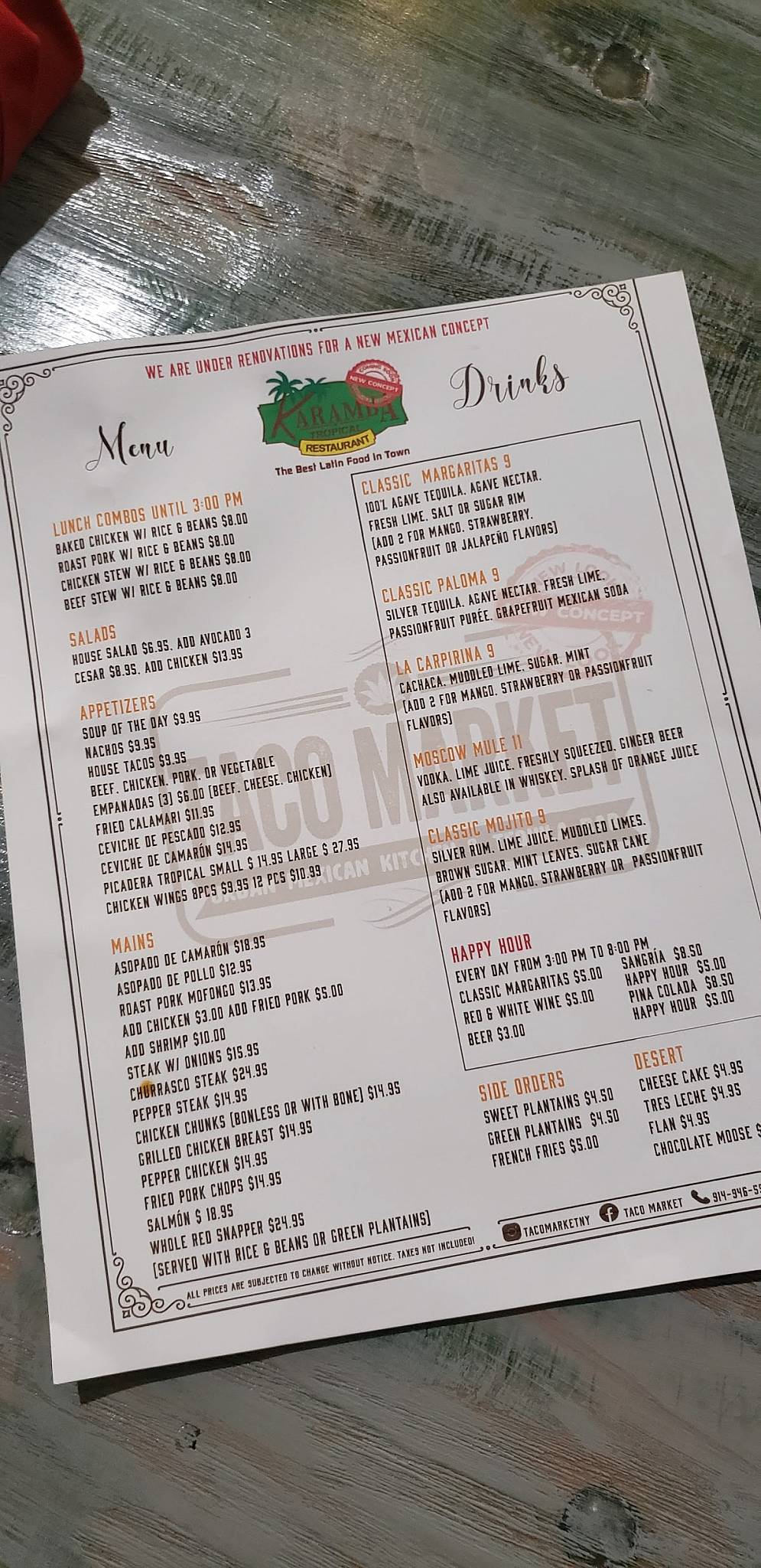 Menu at Karamba Café restaurant, White Plains