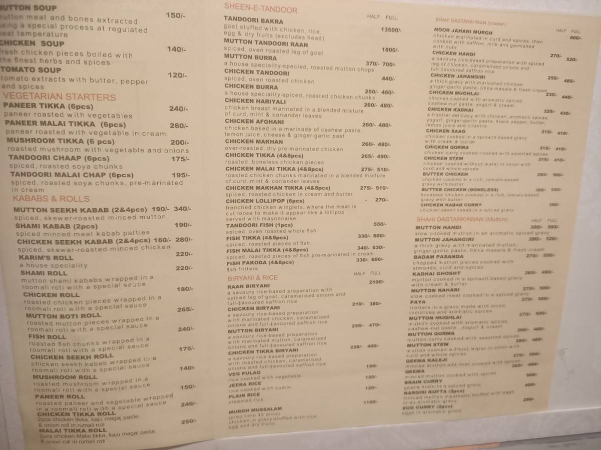 Menu at Karim's Restaurant, Dehradun