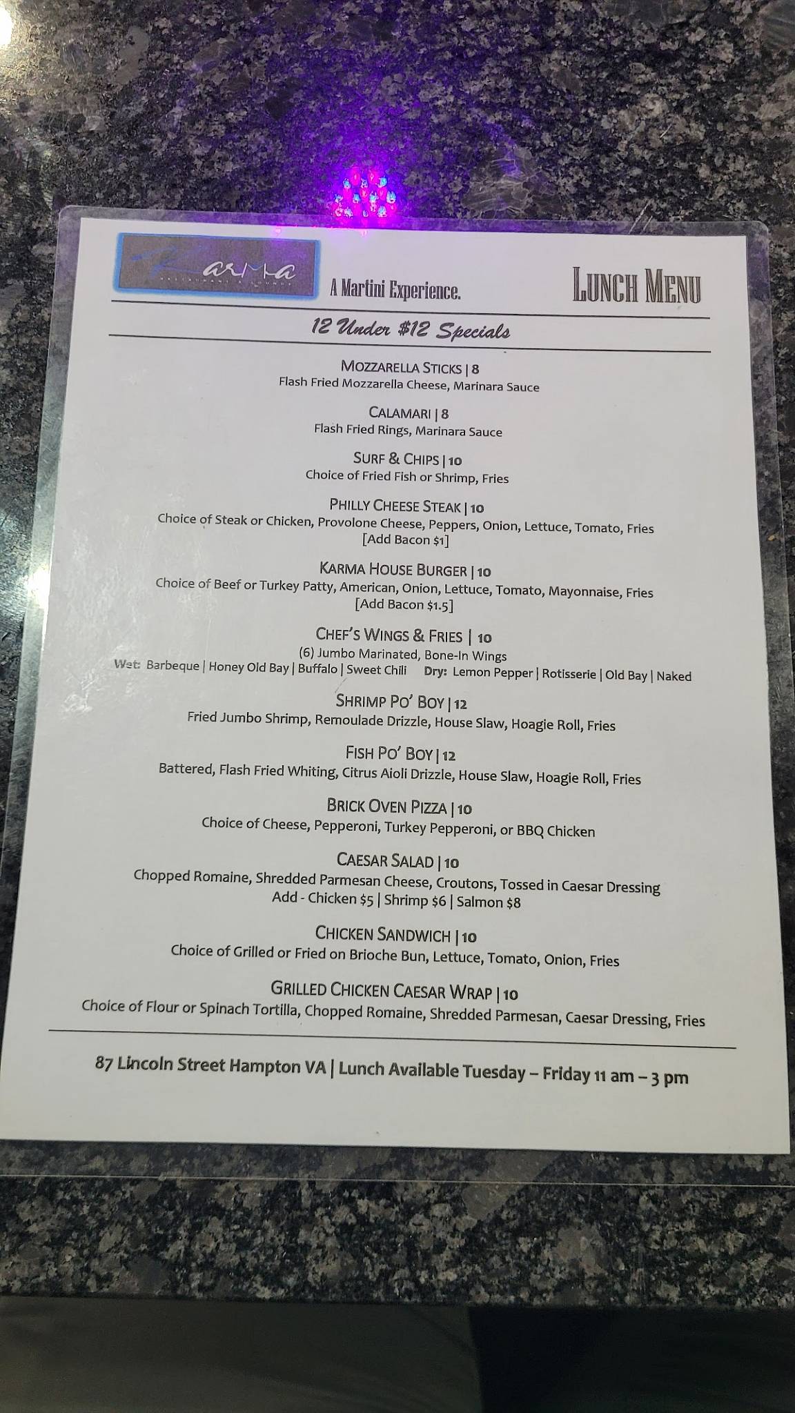 Menu at Karma Restaurant & Lounge, Hampton