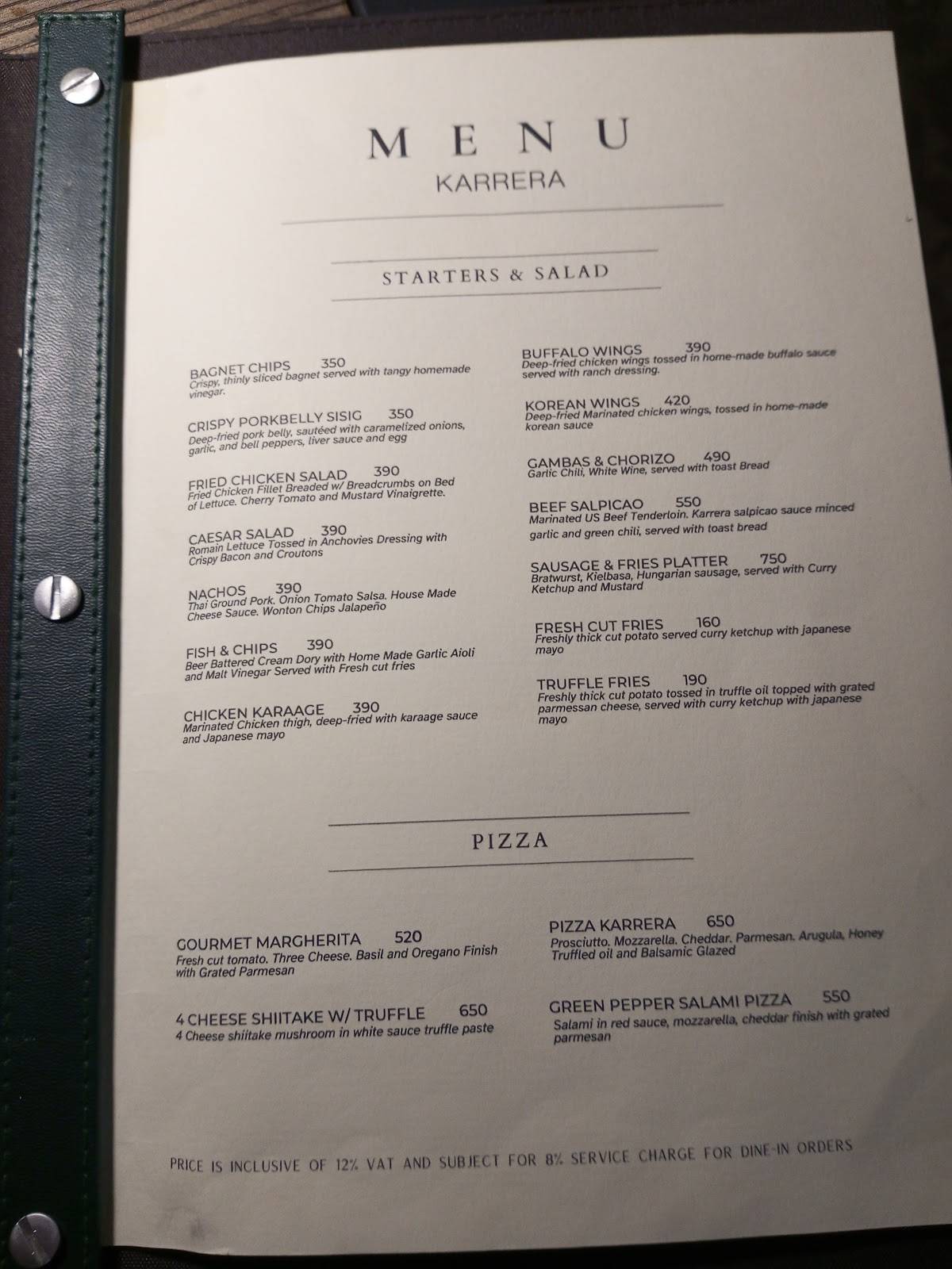 Menu at Karrera Showroom cafe, Muntinlupa