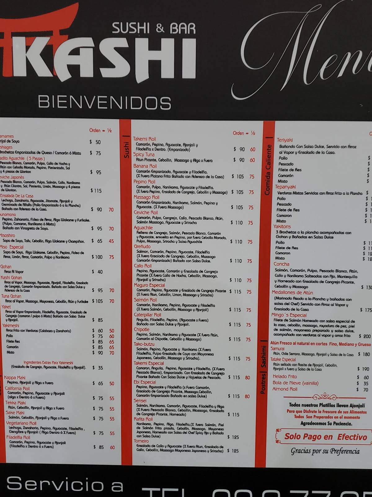 Carta de KashiSushi & Bar Nuevo Nayarit, Mezcales, Puerto Vallarta ...