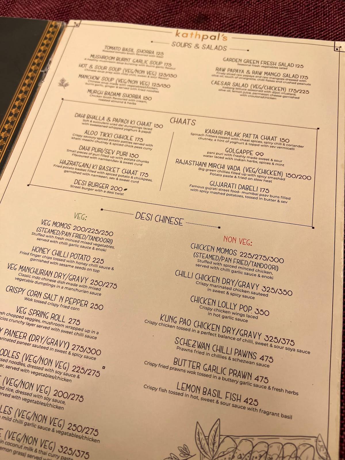 Menu at Kathpal's, Bengaluru, 4th Floor