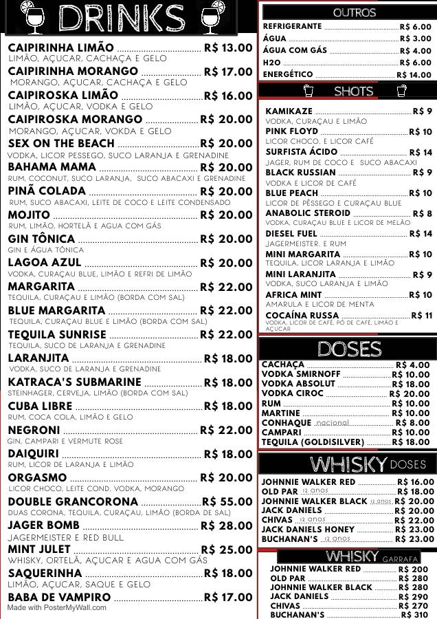 Menu em Katraca's Rock Bar, Cacoal, Av. Sete de Setembro