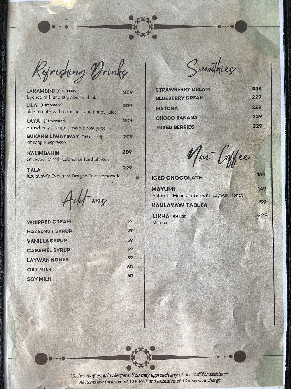Menu at Kaulayaw Coffee cafe, Antipolo
