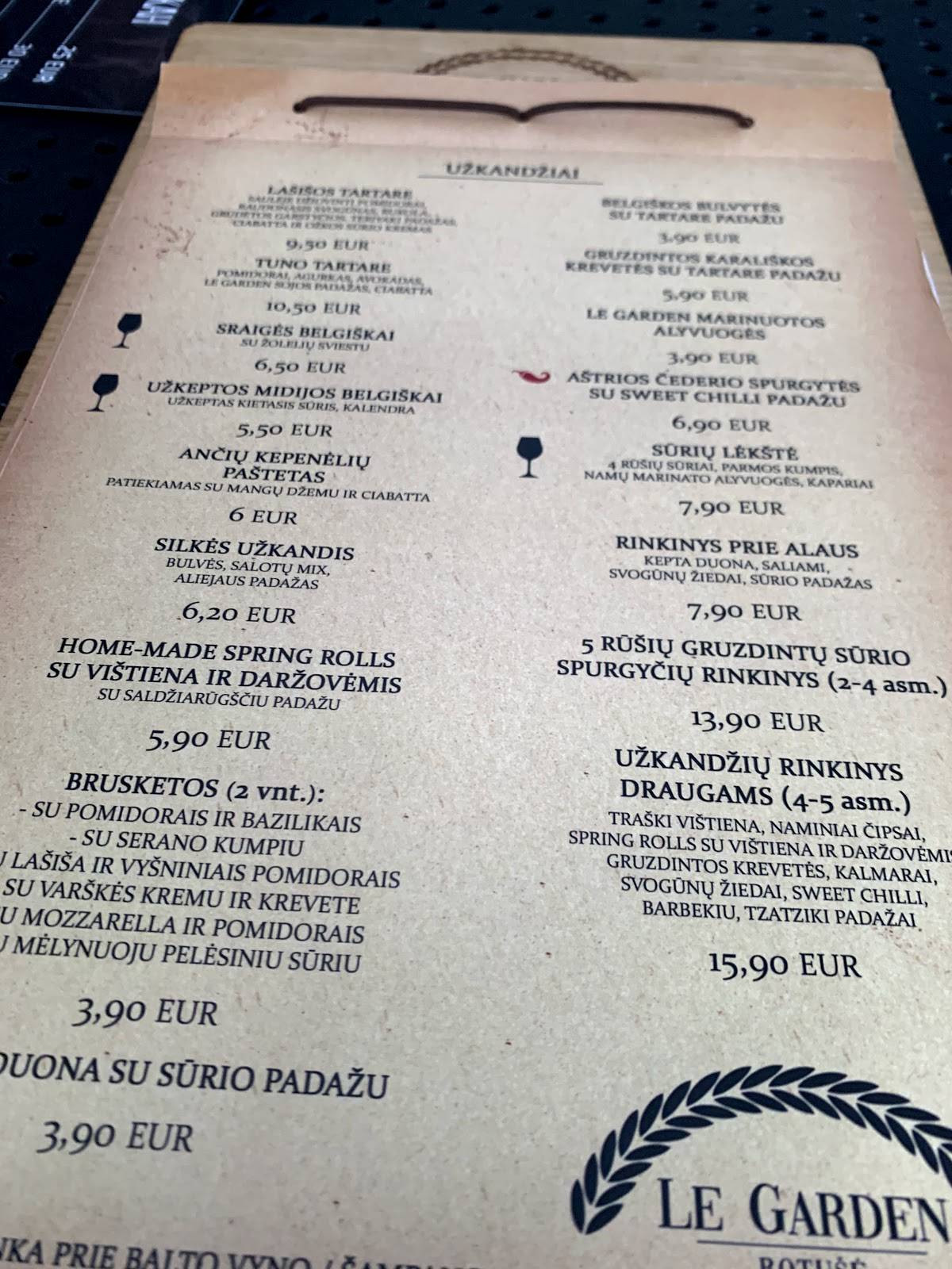 Speisekarte von Le Garden restaurant, Kaunas